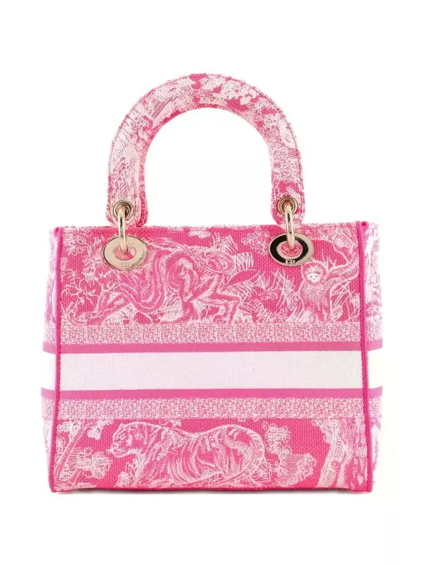 Dior Toile De Jouy Lady D-lite Embroidered Canvas Tote Bag - Pink