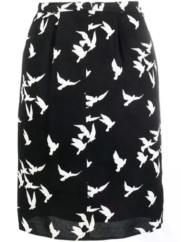 Saint Laurent 1978 Dove Birds Print Skirt - Black