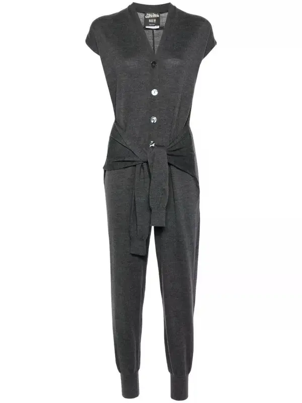 Jean Paul Gaultier 1990s Belted Virgin Wool Jumpsuit - Grey