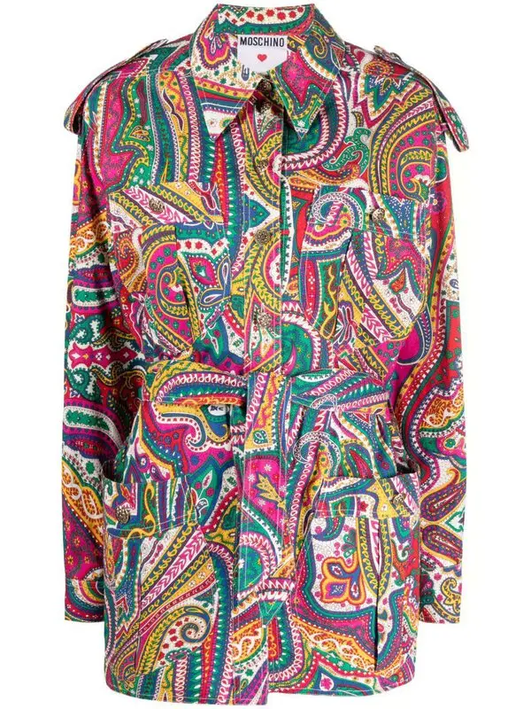 Moschino 2000s Paisley-print Belted Shirt Jacket - Blue