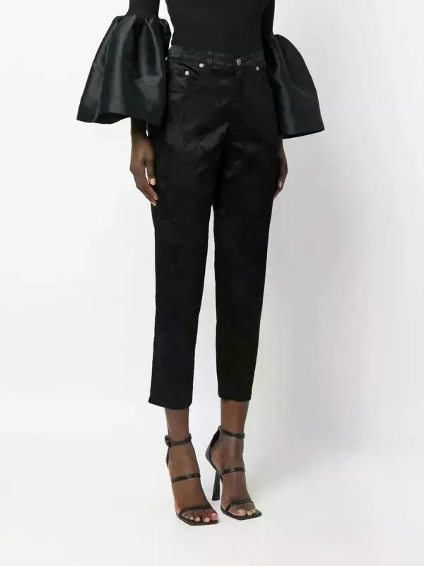 Versace 2000s Floral-jacquard Cropped Trousers