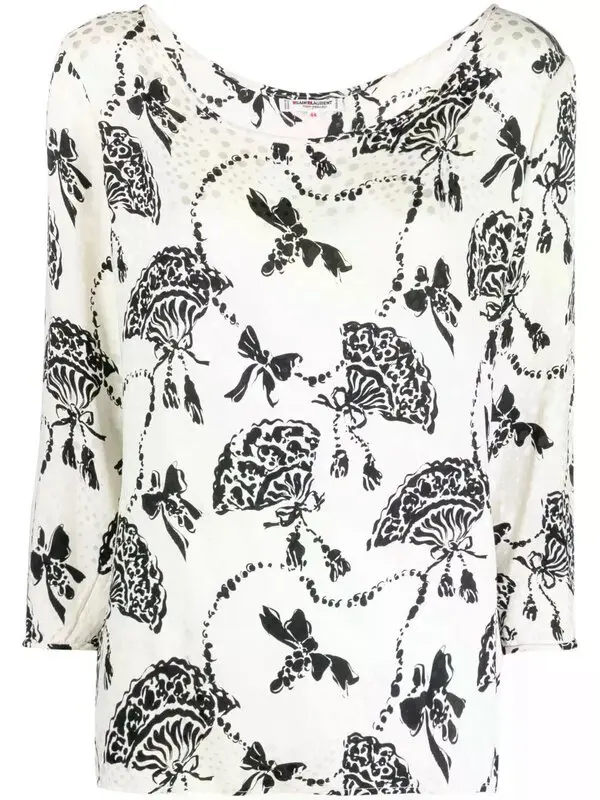 Saint Laurent Pre-owned 1980s Bouquet Print Silk Blouse - Neutrals