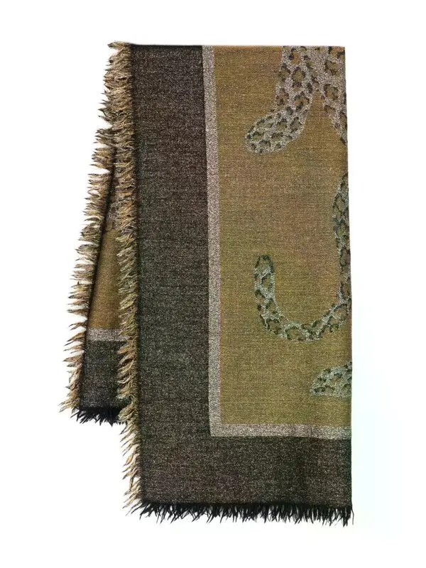 Saint Laurent 1980s Animal-jacquard Scarf - Brown
