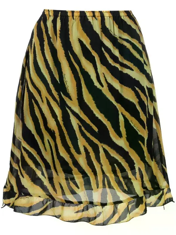 Versace 2000s Tiger Stripe-print Skirt - Black