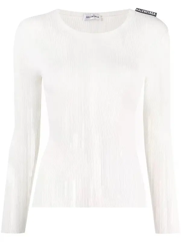 Balenciaga Ribbed Knit Long-sleeved Top - White