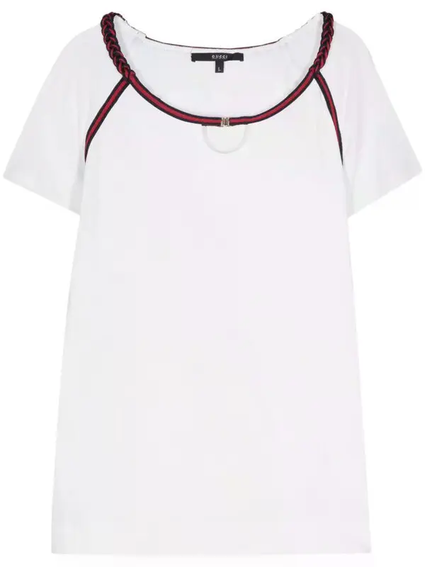 Gucci 2000s Web-stripe Cut-out Blouse - White