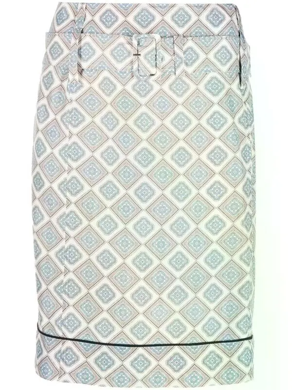 Prada 2000s Geometric-pattern Belted Silk Skirt - Neutrals