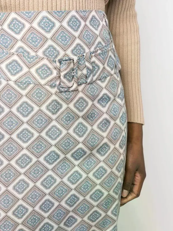 Prada 2000s Geometric-pattern Belted Silk Skirt