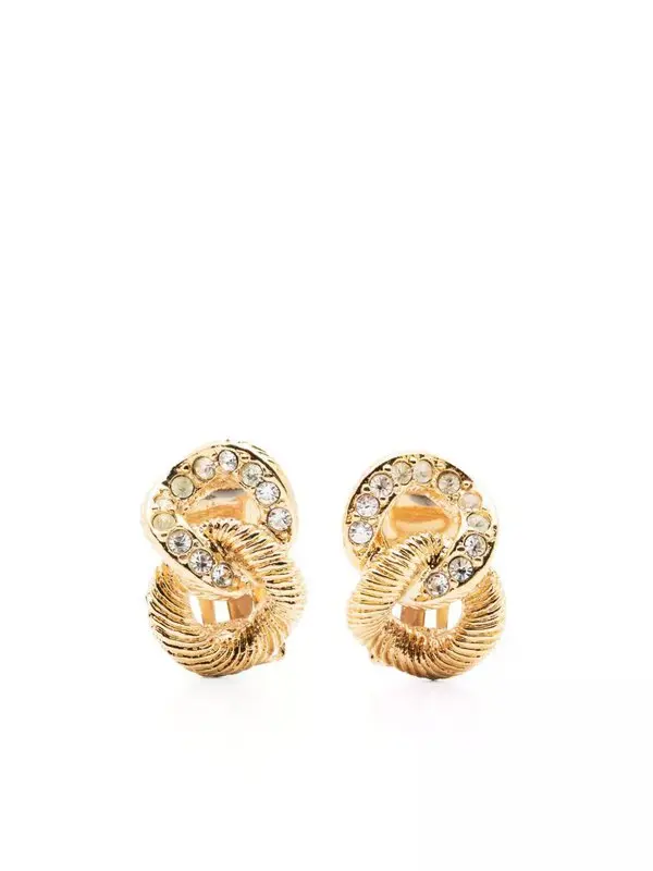 Dior 1990s Rhinestone-embellished Clip-on Earrings - Gold