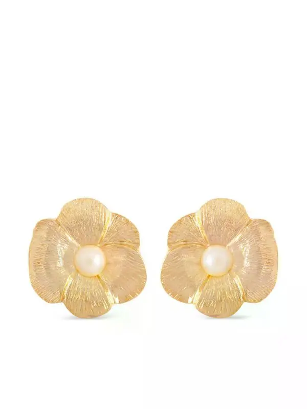 SUSAN CAPLAN 1980s Floral Stud Earrings - Gold