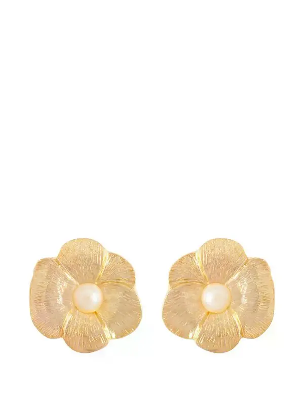 SUSAN CAPLAN 1980s Floral Stud Earrings - Gold