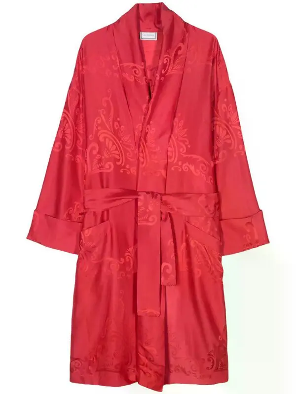 Versace 1980s Logo-jacquard Belted Coat - Red