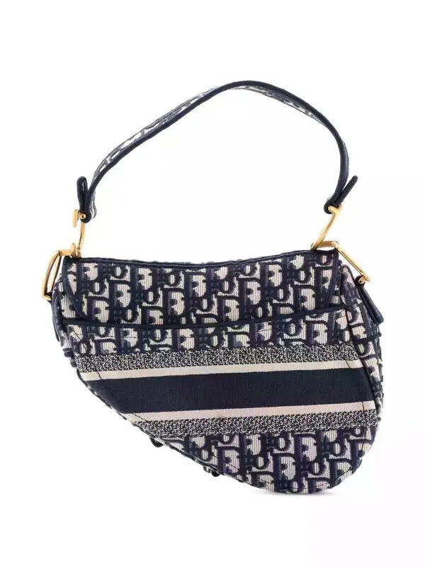 Dior Saddle Handbag Logo Embroidered Oblique Canvas Medium Shoulder Bag - Blue