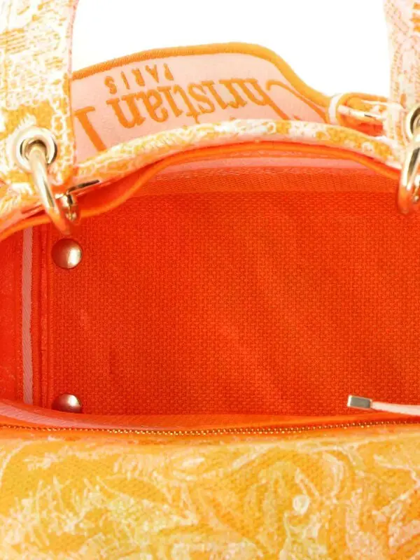 Dior Toile De Jouy Lady D-lite Embroidered Canvas Tote Bag - Orange