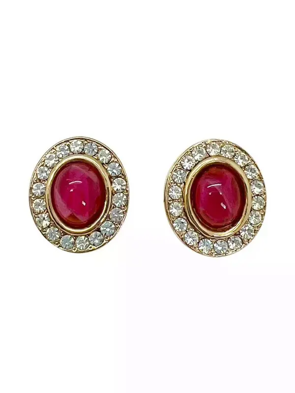 JENNIFER GIBSON JEWELLERY 1980s Ruby Cabochon Clip On Earrings - Gold
