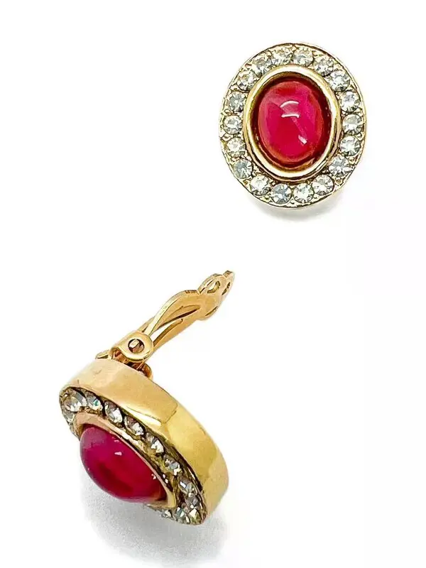 JENNIFER GIBSON JEWELLERY 1980s Ruby Cabochon Clip On Earrings