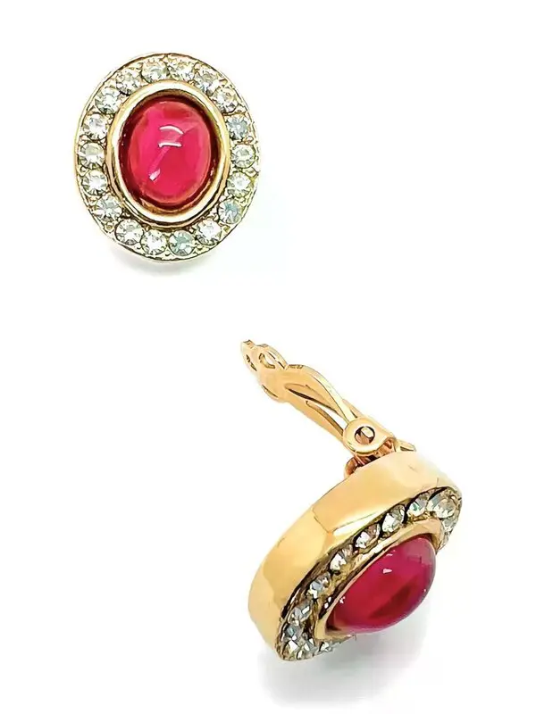 JENNIFER GIBSON JEWELLERY 1980s Ruby Cabochon Clip On Earrings