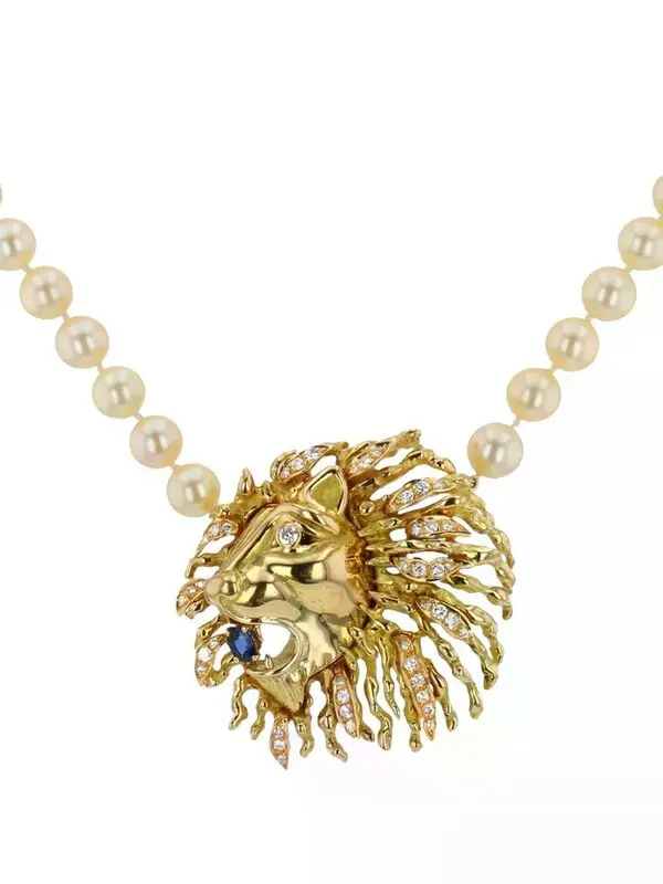 CHAUMET 1970s Lion Head Pearl Necklace - Gold