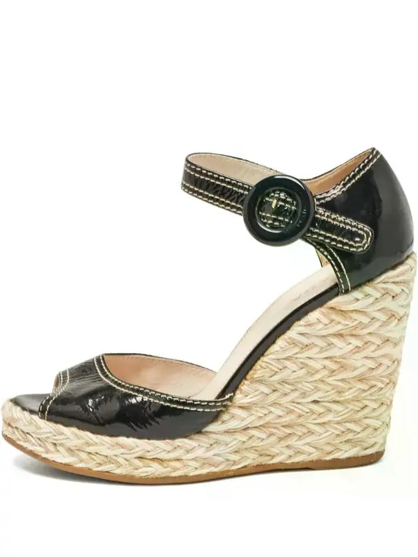 Prada 105mm Patent Wedge Espadrilles - Black