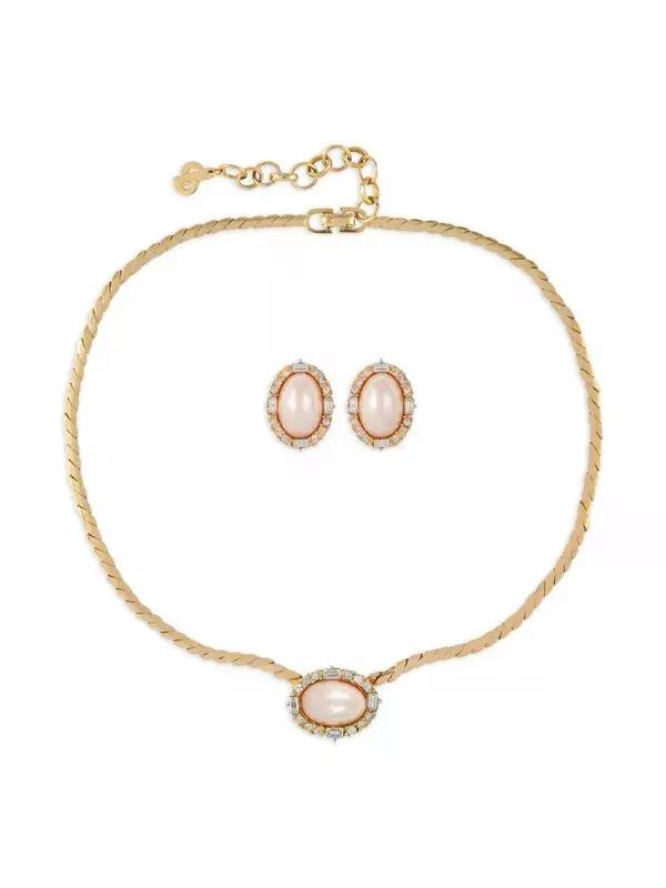 Dior 1980s Embellished Necklace And Earrings Set - Gold