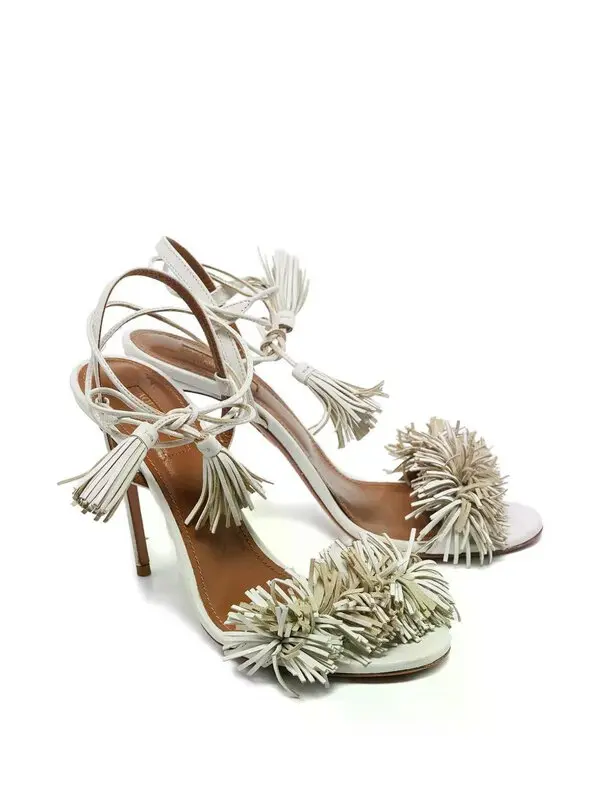 AQUAZZURA 110mm Wild Thing Tassel Fringe Sandals - White