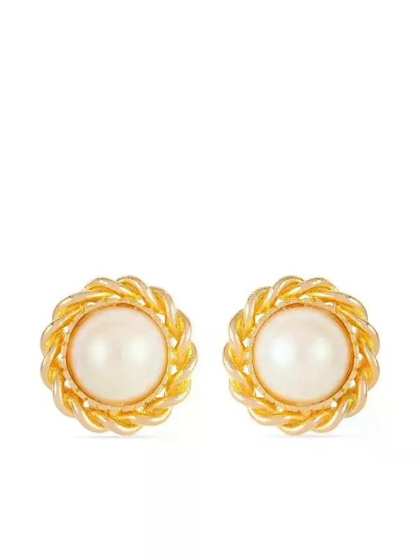 SUSAN CAPLAN 1990s Faux Pearl Clip-on Earrings - Gold