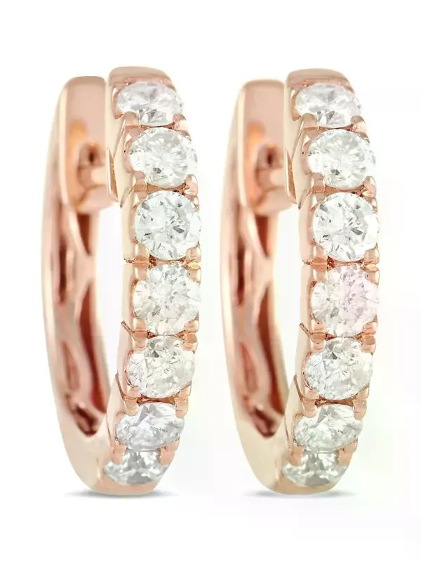 LB EXCLUSIVE 14k Rose Gold Diamond Hoop Earrings - Pink