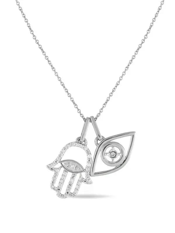 LB EXCLUSIVE 14k White Gold Diamond Evil Eye Hamsa Necklace - Silver