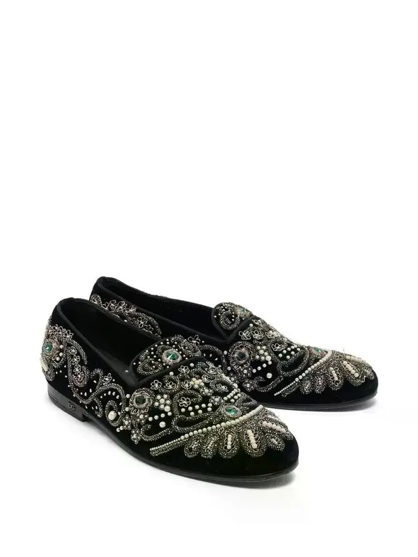 Dolce & Gabbana Rhinestone-embellished Velvet Loafers