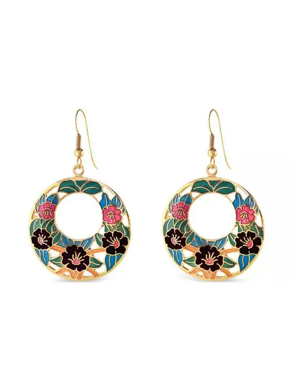 SUSAN CAPLAN 1980s Cloisonné Floral Earrings - Gold