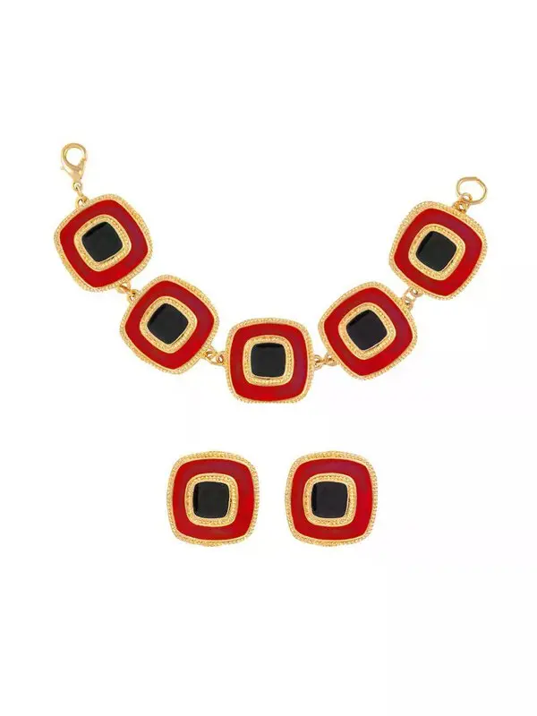 SUSAN CAPLAN 1980s Enamel Earrings And Bracelet Set - Gold
