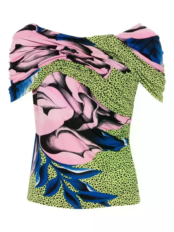 Versace 1990s Floral-print Draped Blouse