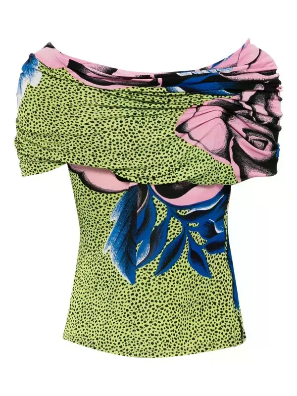Versace 1990s Floral-print Draped Blouse