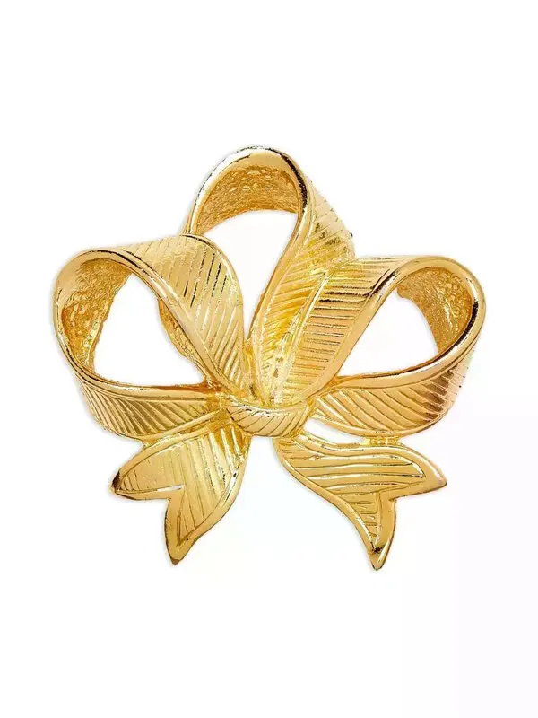 SUSAN CAPLAN 1980s Textured Bow Brooch - Gold