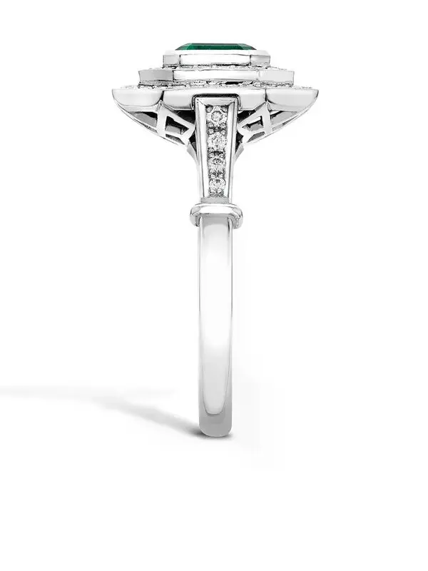 PRAGNELL Platinum Art Deco Emerald And Diamond Target Ring