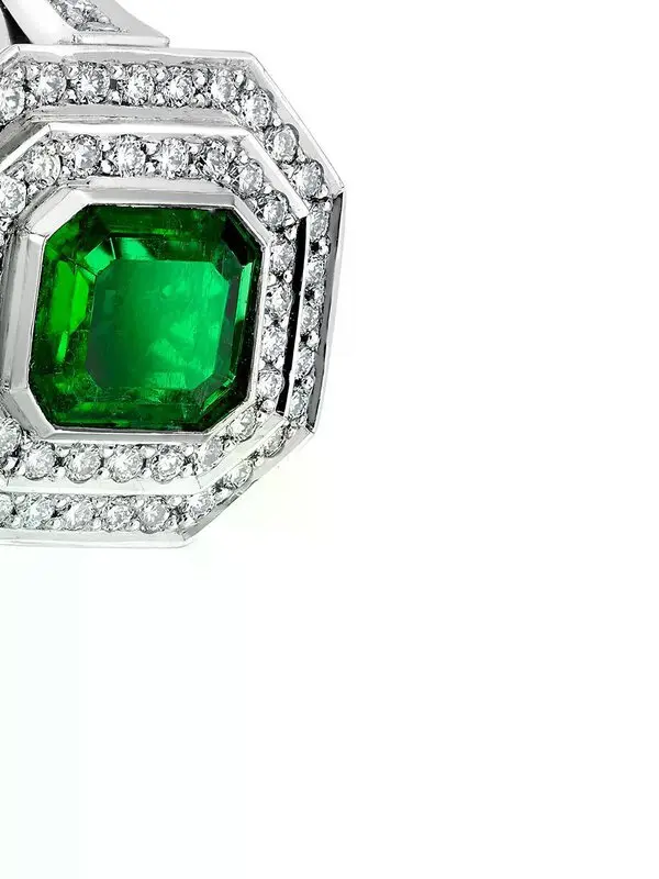 PRAGNELL Platinum Art Deco Emerald And Diamond Target Ring
