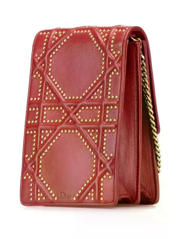 Dior 2017 Studded Lambskin Vertical Diorama Crossbody Bag - Red