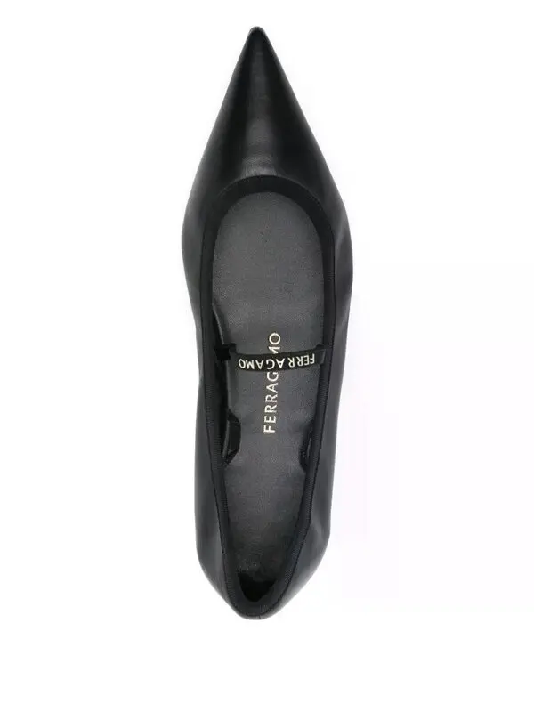 FERRAGAMO Pointed Leather Ballerina Shoes - Black