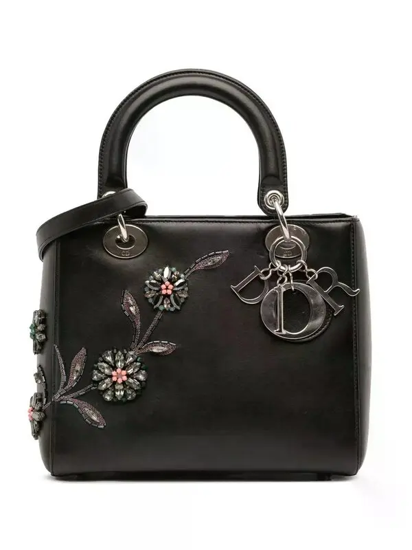 Dior 2014 Medium Beaded Floral Embellished Lambskin Lady Satchel