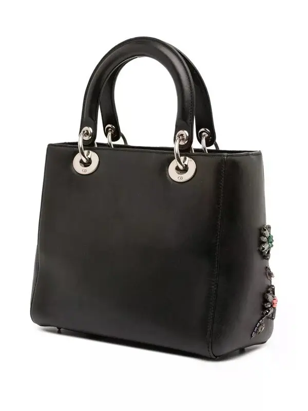Dior 2014 Medium Beaded Floral Embellished Lambskin Lady Satchel