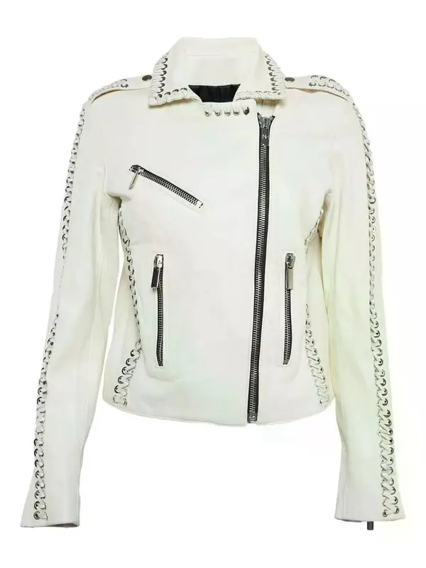 Nour Hammour Lace-up Leather Jacket - White