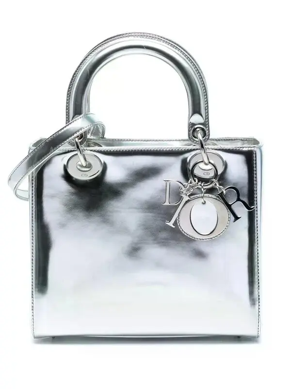 Dior Pre-owned Metallic Patent Lady Satchel - Silver