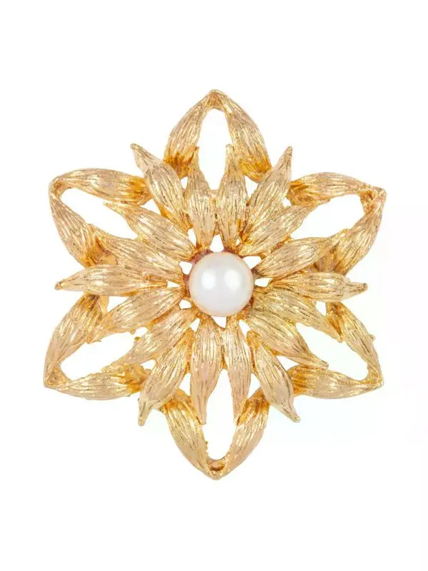 SUSAN CAPLAN 1990s Faux-pearl Embellished Brooch - Gold