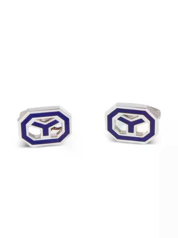 Saint Laurent 1990s Octagonal Logo Cufflinks - Silver