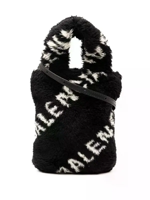 Balenciaga 2005-2025 Faux Fur Logo Everyday Phone Holder Satchel - Black