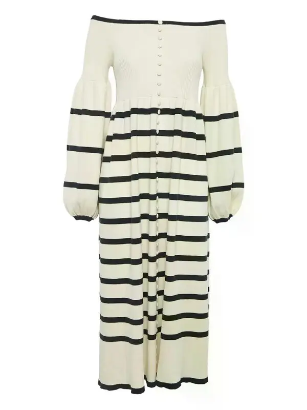 JOSLIN Ribbed Stripes Button Midi Dress