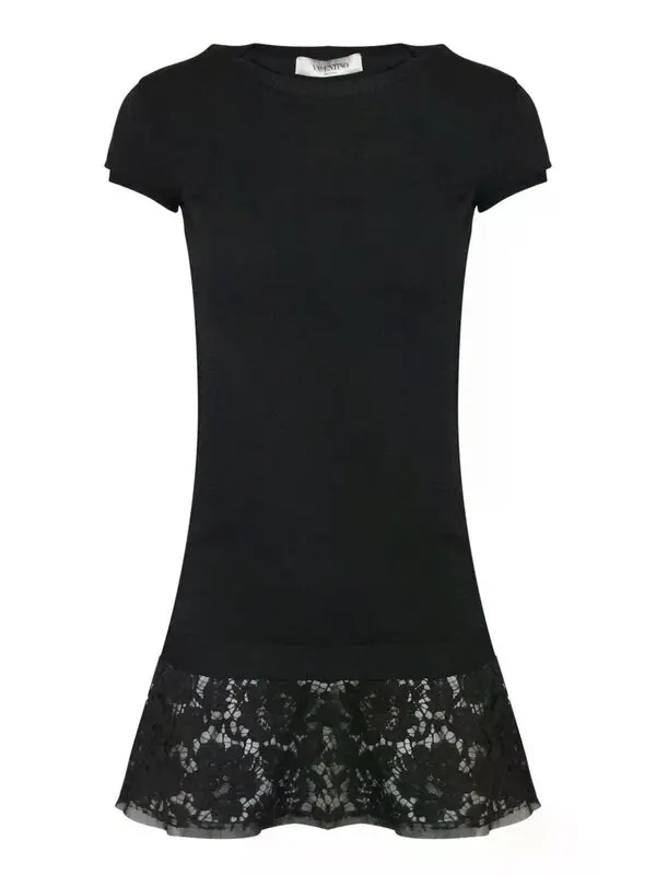 MARIO VALENTINO VINTAGE Lace-hem T-shirt Mini Dress - Black