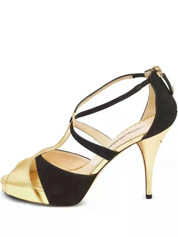 Oscar De La Renta 110mm T-strap Metallic-effect Sandals - Black