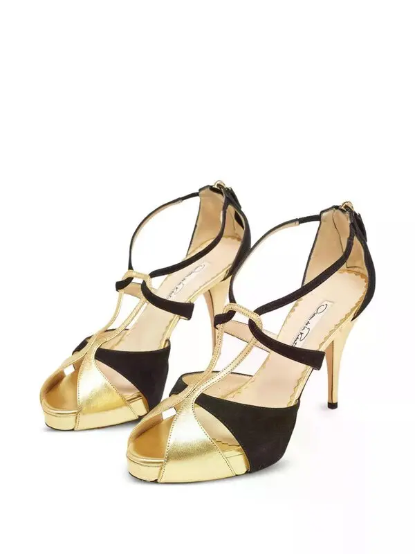 Oscar De La Renta 110mm T-strap Metallic-effect Sandals - Black