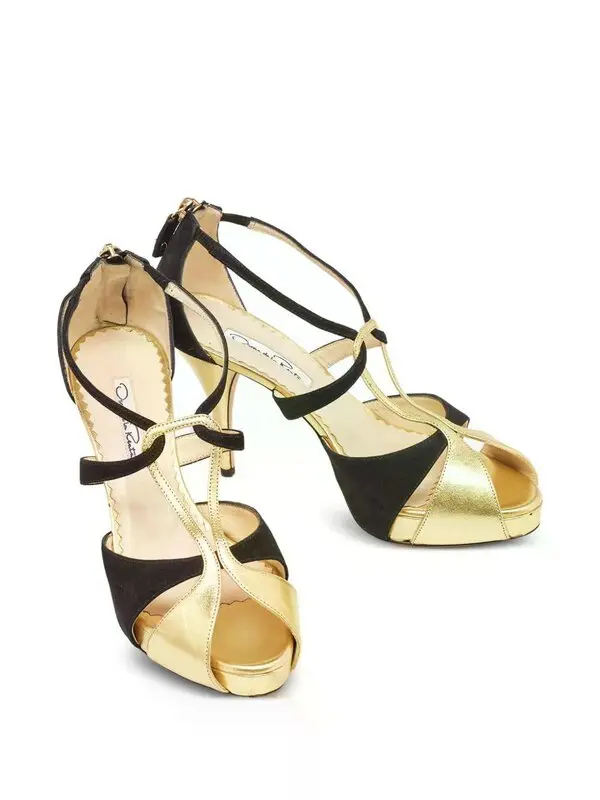 Oscar De La Renta 110mm T-strap Metallic-effect Sandals - Black